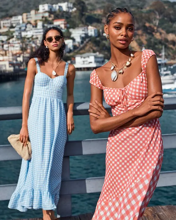 Aqua Gingham Bustier Midi Dress