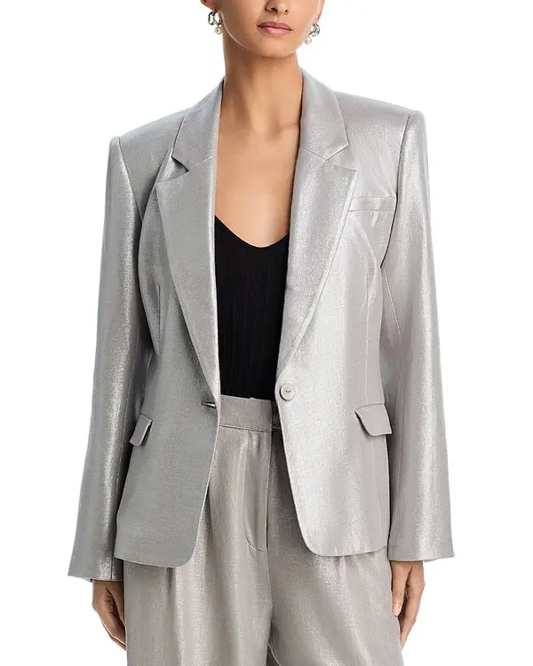 Aqua Metallic Linen Blend Blazer