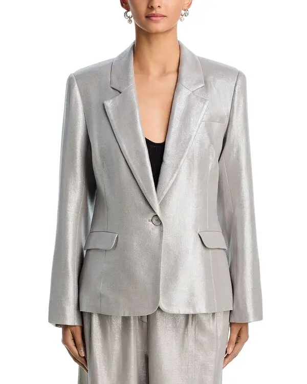 Aqua Metallic Linen Blend Blazer