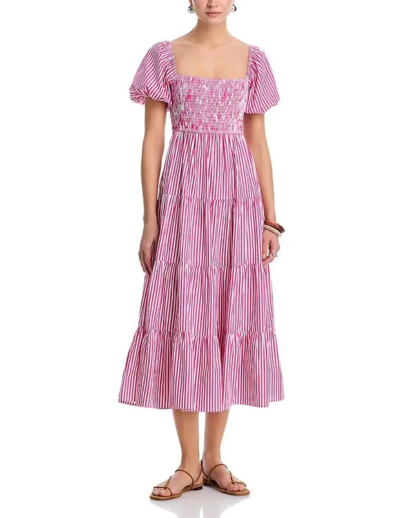 Aqua Striped Poplin Midi Dress