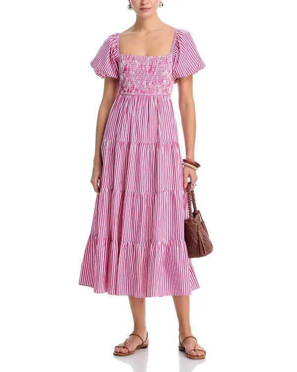 Aqua Striped Poplin Midi Dress