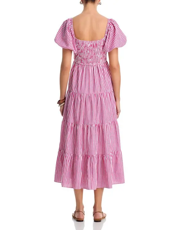 Aqua Striped Poplin Midi Dress