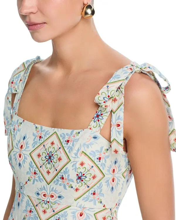 Aqua Tile Print Midi Dress With Tie Straps