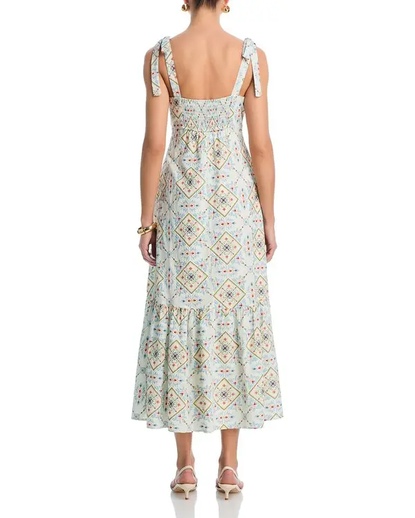 Aqua Tile Print Midi Dress With Tie Straps