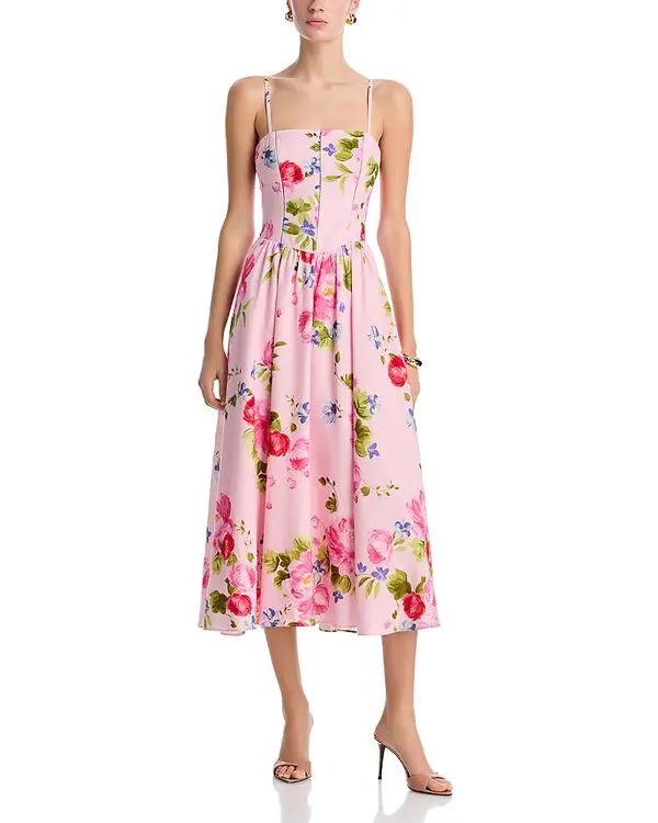 Aqua Floral Drop Waist Midi Dress