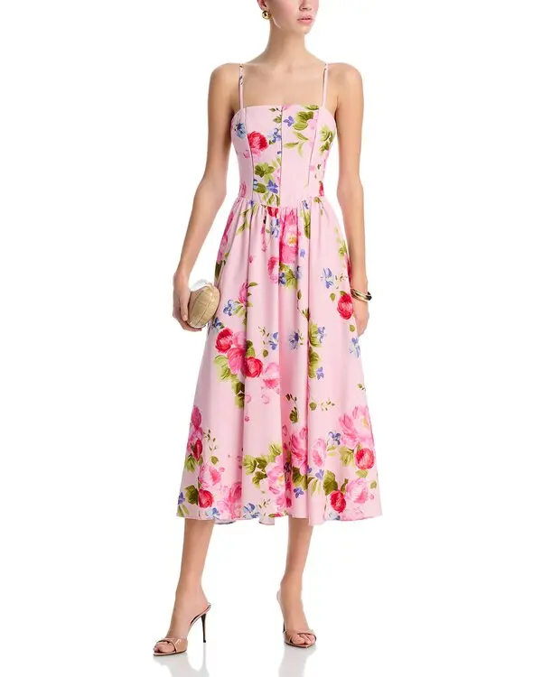 Aqua Floral Drop Waist Midi Dress