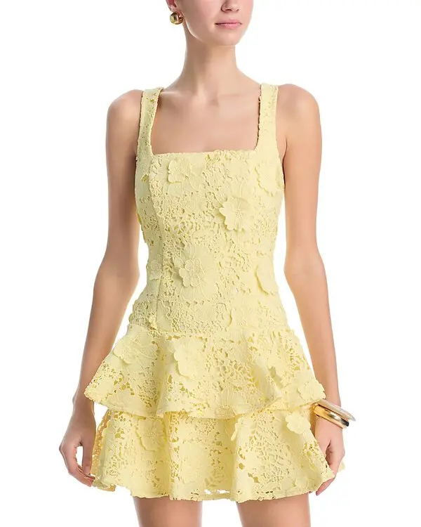 Aqua Lace Tiered Mini Dress - Yellow
