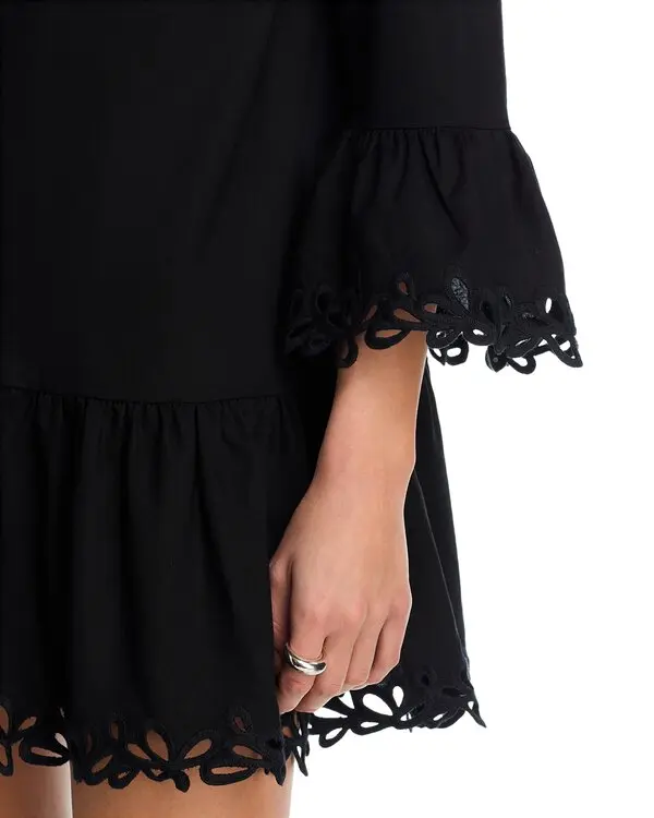 Aqua Eyelet V-neck Mini Shirt Dress