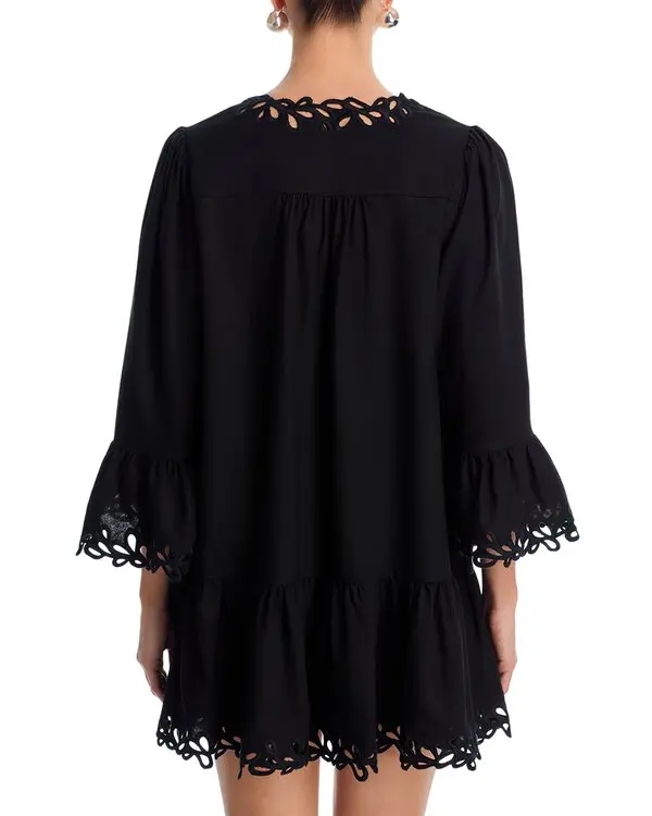 Aqua Eyelet V-neck Mini Shirt Dress