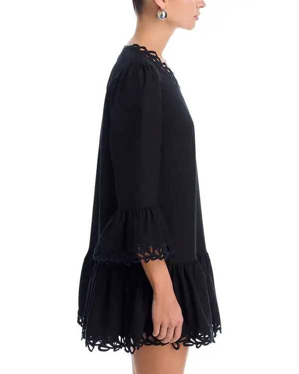 Aqua Eyelet V-neck Mini Shirt Dress