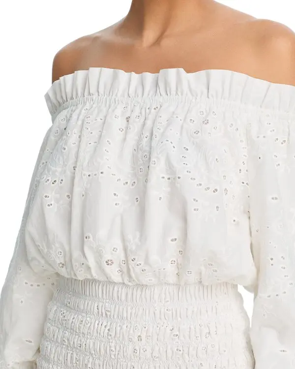 Aqua Embroidered Smocked Mini Dress