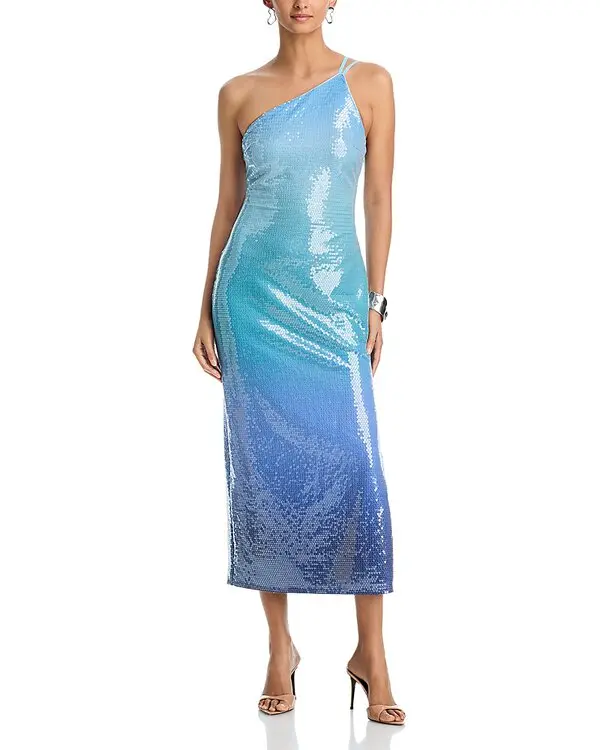 Aqua Ombre Sequin Halter Maxi Dress - Blue/green