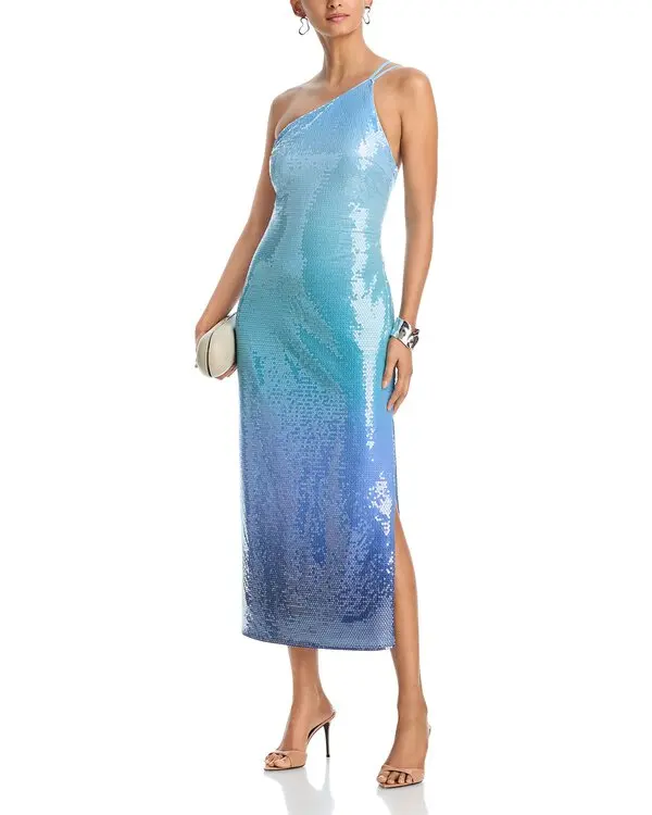 Aqua Ombre Sequin Halter Maxi Dress - Blue/green
