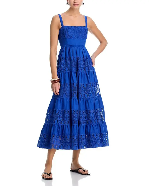 Aqua Lace Inset Tier Midi Dress - Cobalt