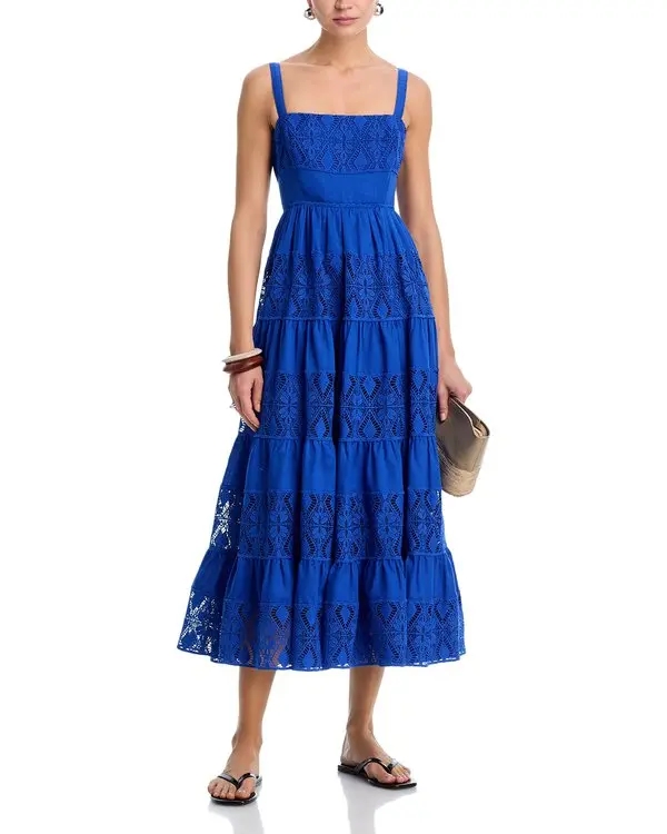 Aqua Lace Inset Tier Midi Dress - Cobalt