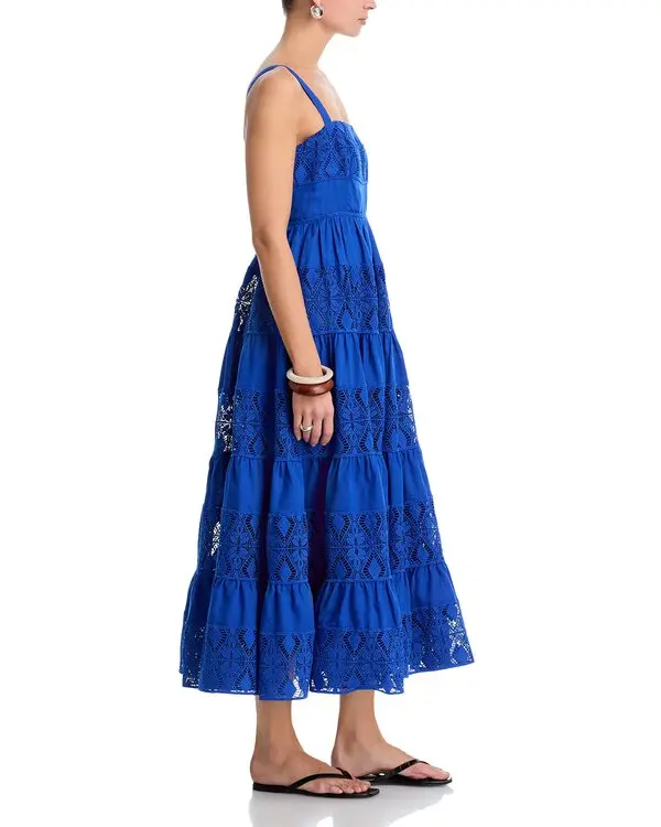 Aqua Lace Inset Tier Midi Dress - Cobalt