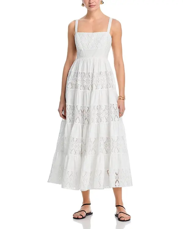 Aqua Lace Inset Tier Midi Dress - White