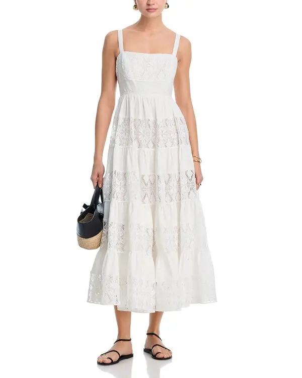 Aqua Lace Inset Tier Midi Dress - White
