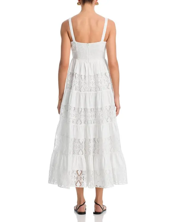 Aqua Lace Inset Tier Midi Dress - White