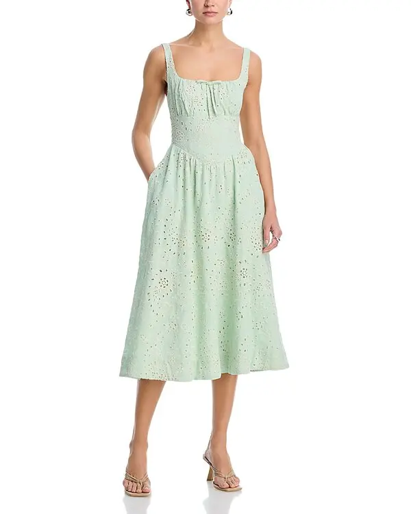 Aqua Embroidered Paisley Tie Front Midi Dress - Sage