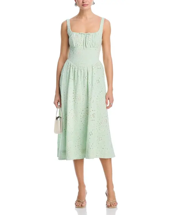Aqua Embroidered Paisley Tie Front Midi Dress - Sage
