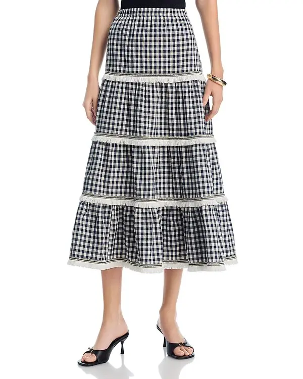 Aqua Gingham Midi Skirt - Navy/white