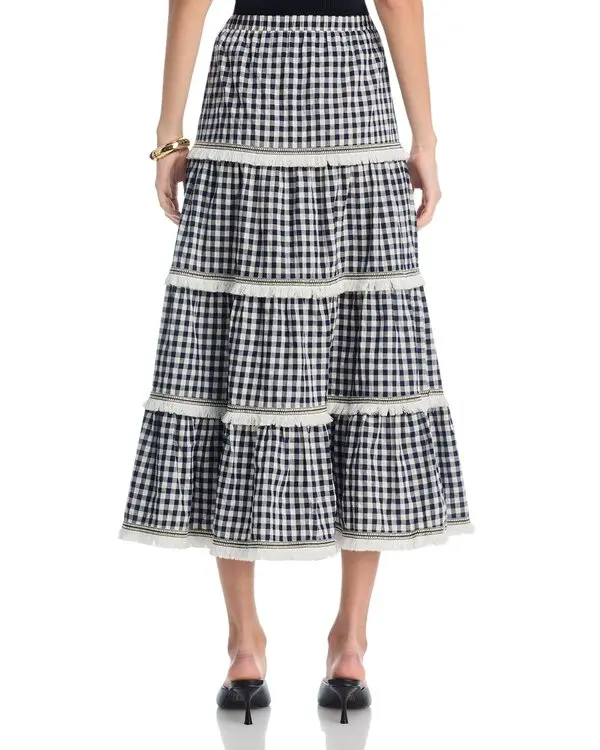 Aqua Gingham Midi Skirt - Navy/white
