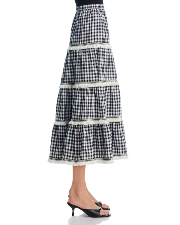 Aqua Gingham Midi Skirt - Navy/white