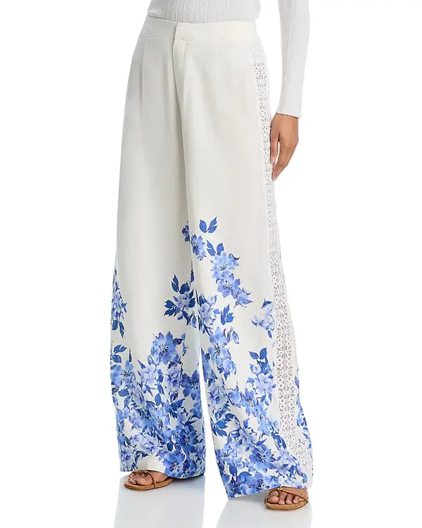Aqua Floral Lace Wide Leg Pants - Blue Multi
