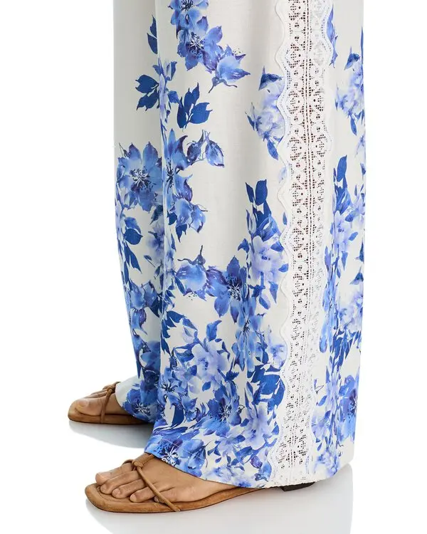Aqua Floral Lace Wide Leg Pants - Blue Multi