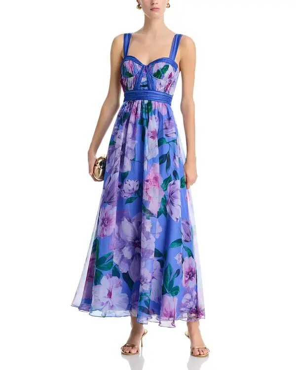Aqua Floral Border Maxi Dress - Blue/Purple Multi | Editorialist