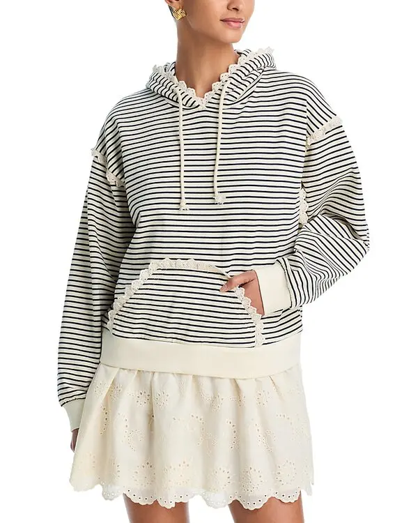 Aqua Stripe Eyelet Ruffle Sweatshirt Dress