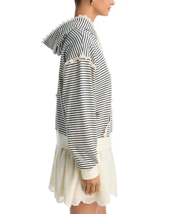 Aqua Stripe Eyelet Ruffle Sweatshirt Dress