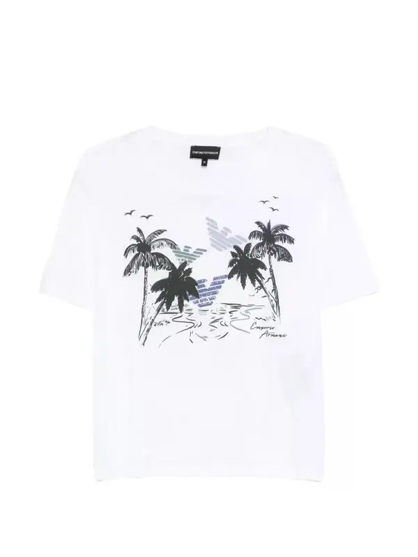 Emporio Armani Palm Tree Printed T-shirt - White
