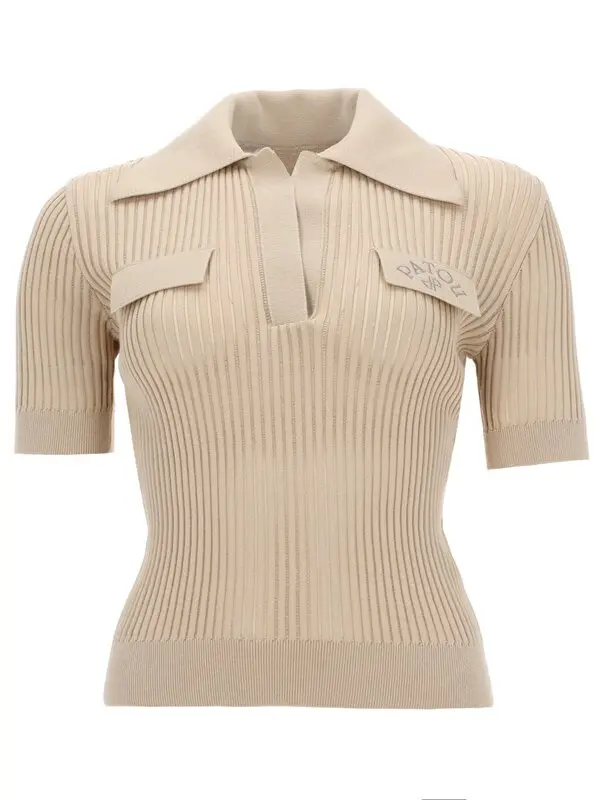PATOU Embroidered Cotton Polo Shirt - Beige