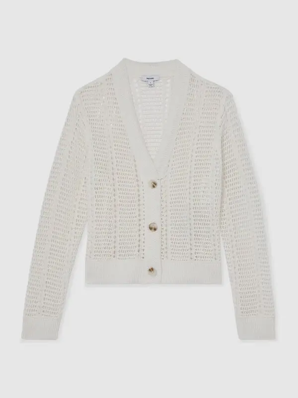 REISS Open-knit Button-through Cardigan