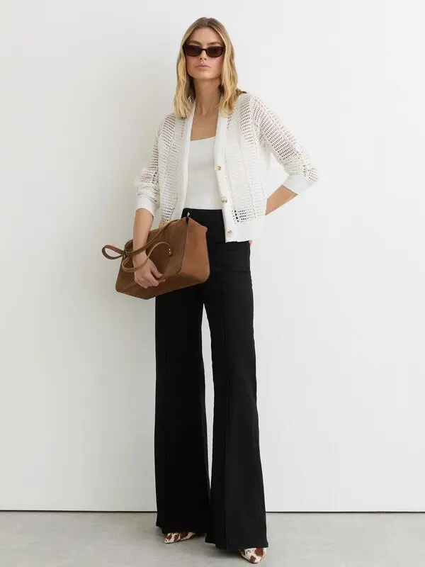 REISS Open-knit Button-through Cardigan