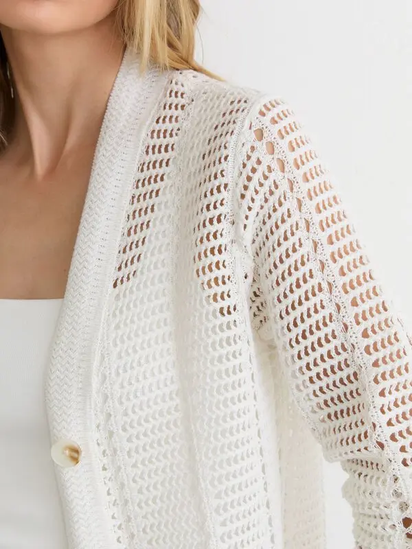 REISS Open-knit Button-through Cardigan
