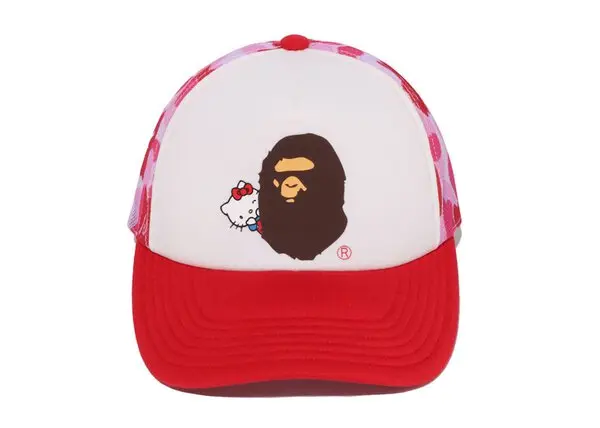 A BATHING APE X Sanrio Characters Hello Kitty Head Abc Camo Mesh Cap - Pink