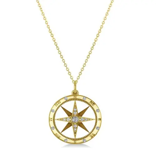 ALLUREZ Diamond Accented Compass Pendant Necklace - Diamond/ Yellow Gold