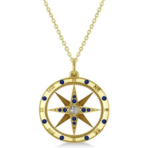 ALLUREZ Diamond Accented Compass Pendant Necklace - Gold
