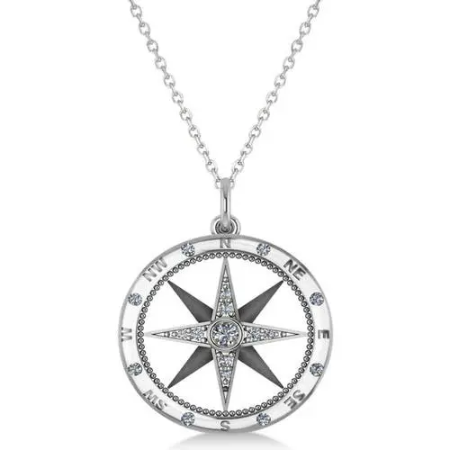 ALLUREZ Diamond Accented Compass Pendant Necklace - White
