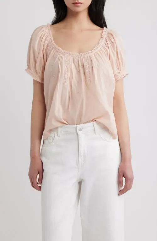 DÔEN Frederica Floral Embroidered Organic Cotton Voile Top - Blush