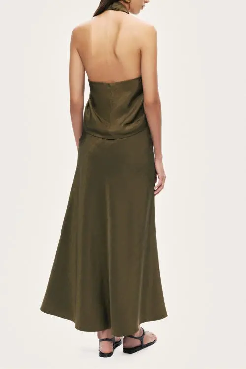 NOCTURNE Flared Midi Skirt - Khaki
