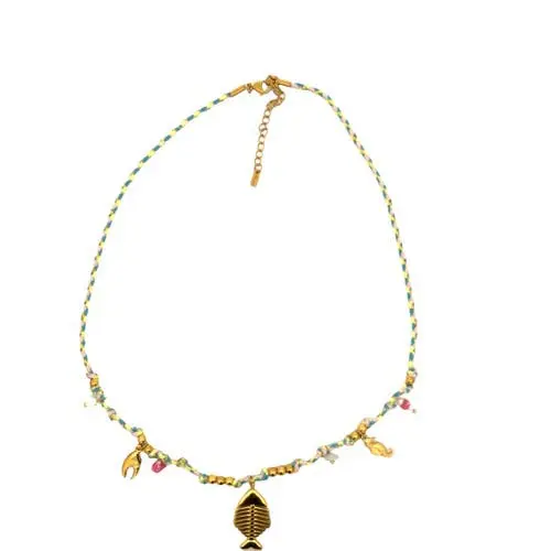 GEMINI JEWELRY Nautical Charm Faux Pearl Station Necklace - Yellow