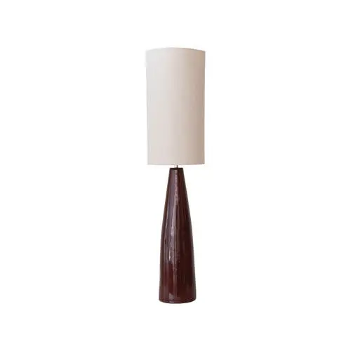 STORIED HOME Ceramic Floor Lamp With Linen Shade And Reactive Glaze - Brown