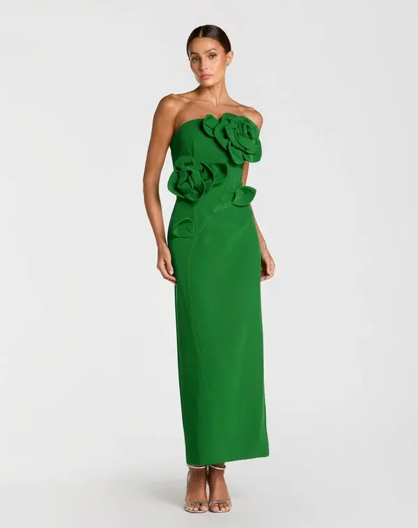 Mac Duggal Petite Strapless Crepe Dress With 3d Floral Appliqu - Green