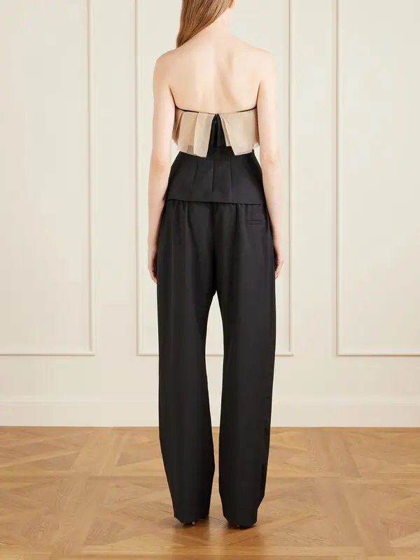Khaite Sal Frayed Organza-trimmed Bustier Top - Black