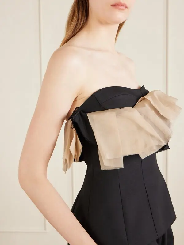 Khaite Sal Frayed Organza-trimmed Bustier Top - Black
