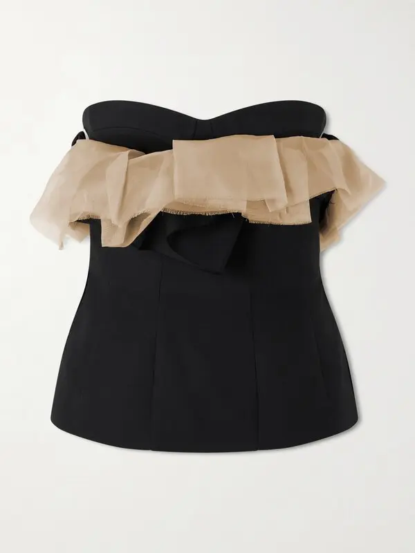 Khaite Sal Frayed Organza-trimmed Bustier Top - Black